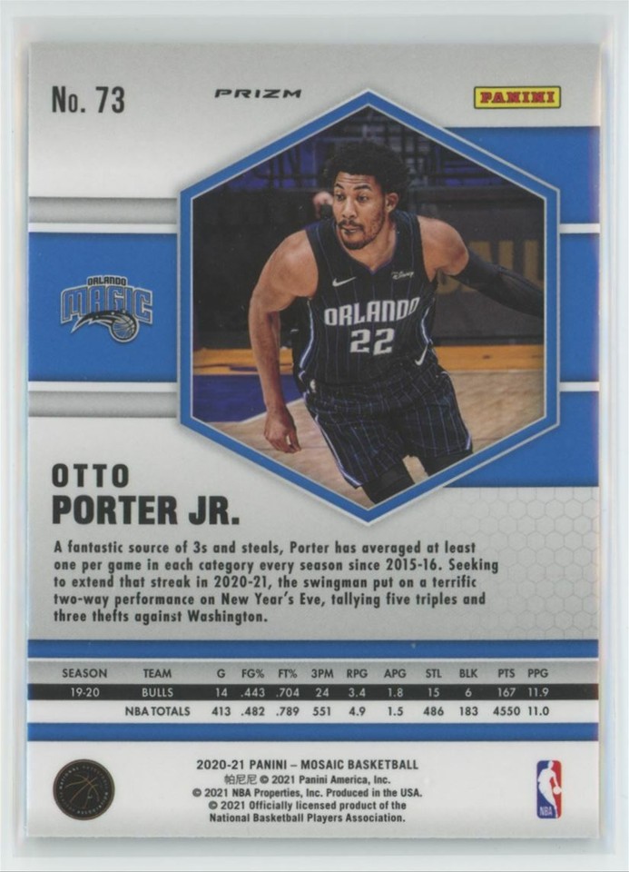 2020-21 Mosaic Basketball Otto Porter Jr. Orlando Magic #73 Pink Camo ...