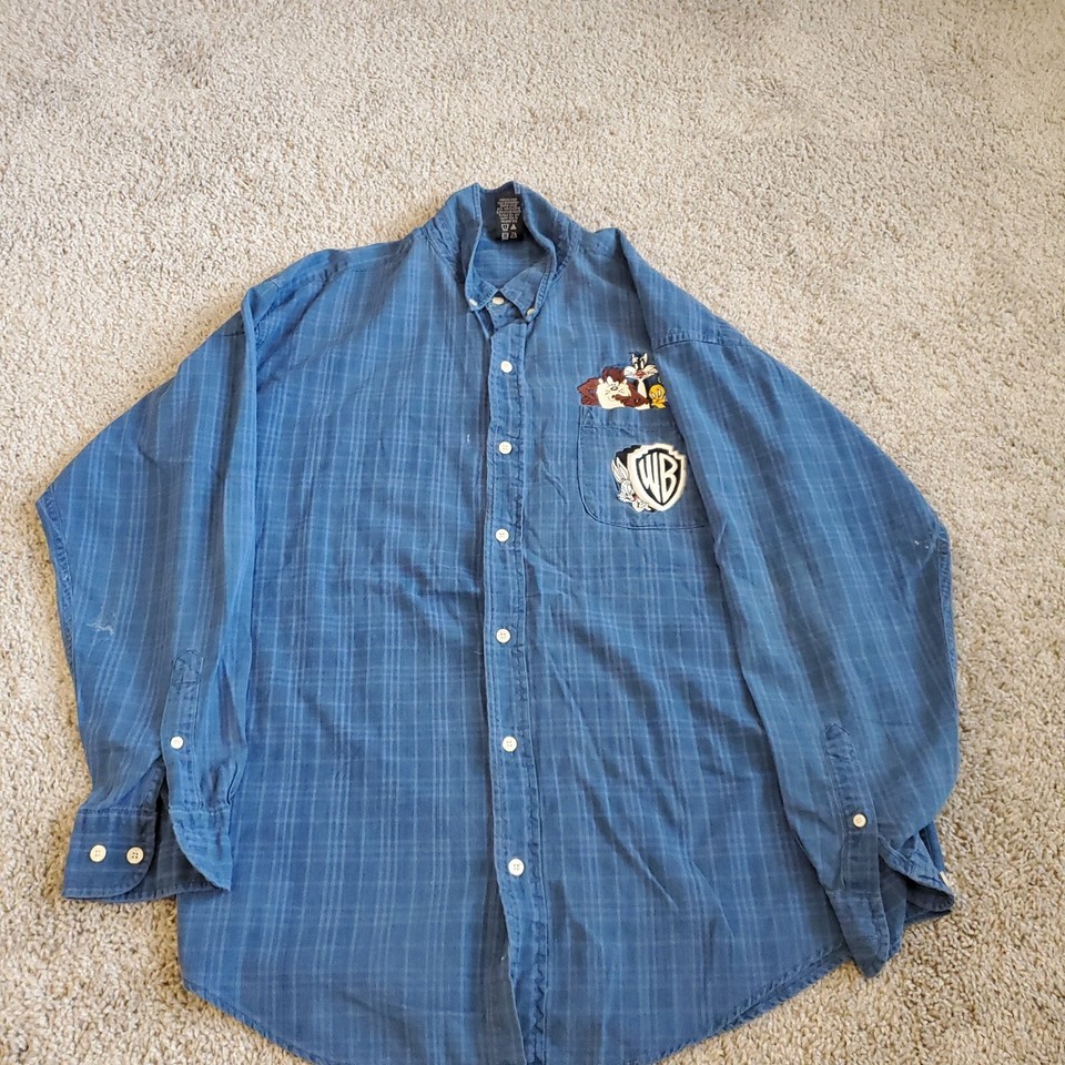 VTG WARNER BROS STUDIO STORE MENS L LOONEY TUNES LONG SLEEVE BUTTON ...