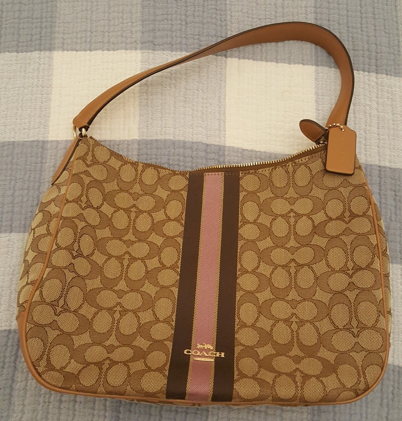 Coach Monogram Signature Jacquard and Leather Shoulde… - Gem