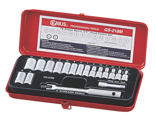 Genius Tools 18 Piece 1/4" Dr. Metric Hand Socket Set - GS-218M ...