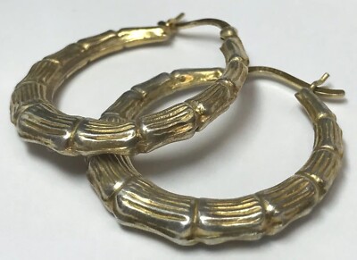 Designer Han Sterling Silver Textured Hoop Earrings 925 Gold Washed ...