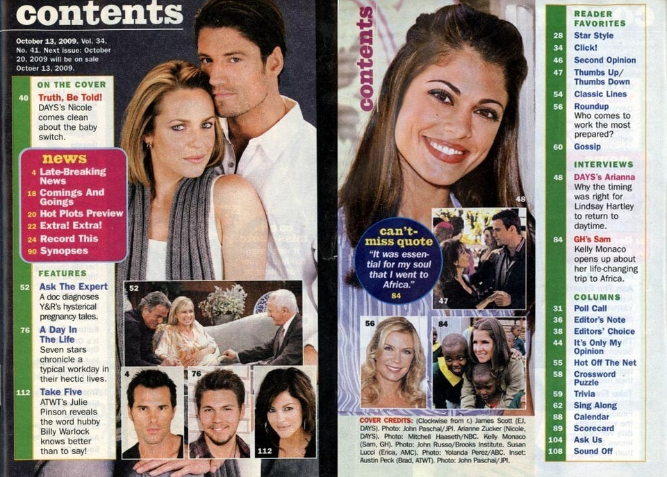 SOAP OPERA DIGEST Oct 13 2009 Arianne Zucker James Scott Susan Lucci ...