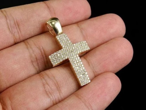 2Ct Round Lab Created Diamond Unisex Jesus Cross Pendant 14K Yellow ...