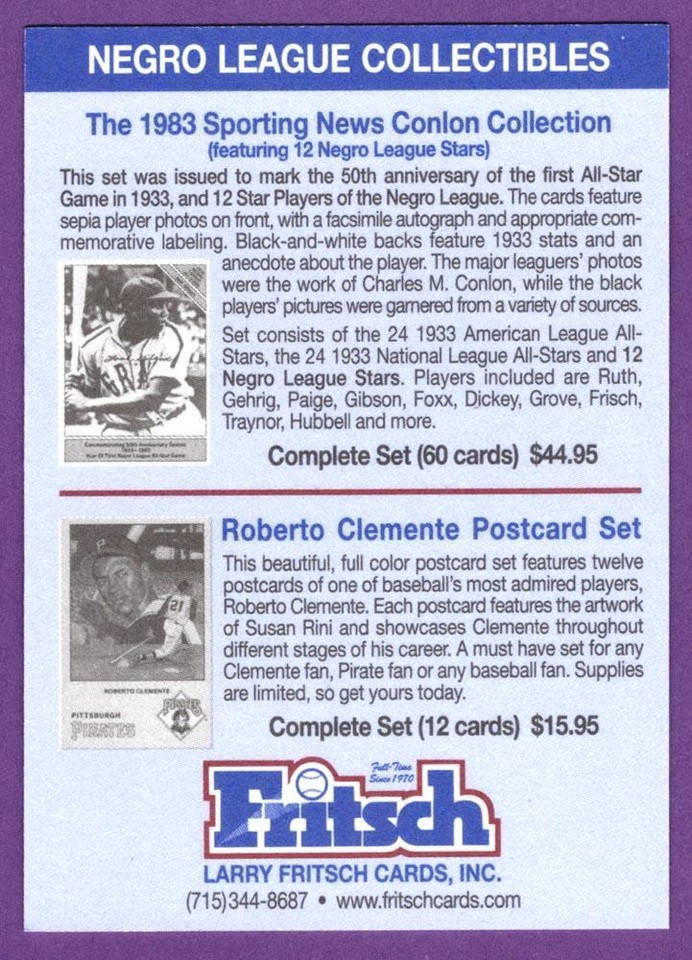 1986 Larry Fritsch Cards Factory Set Ad Card Jackie Robinson & Roberto ...