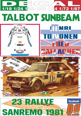 DECAL TALBOT SUNBEAM LOTUS H.TOIVONEN R.SANREMO 1981 2nd (08) | eBay