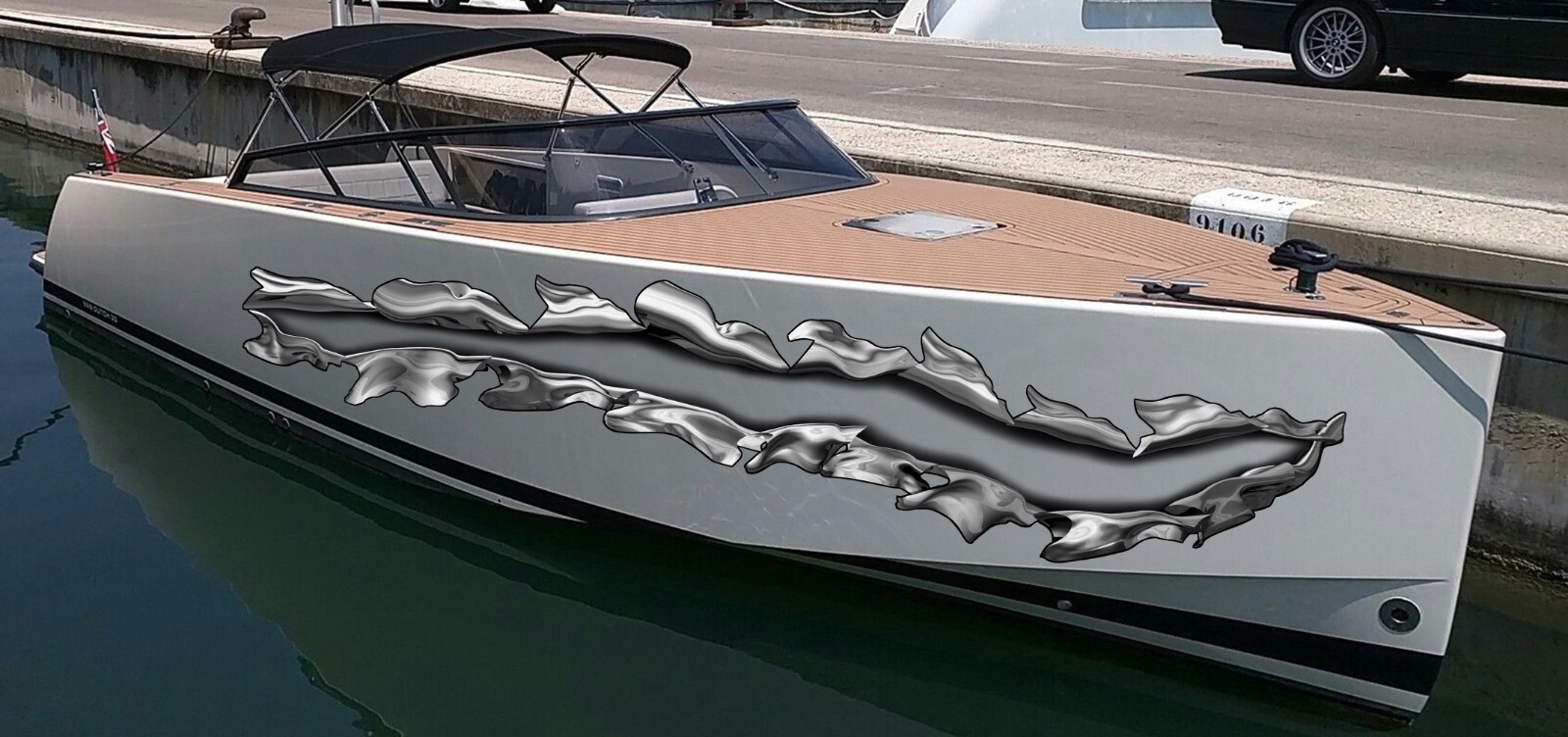 Ripped Metal boat vinyl side wrap, 3D Ripped Metal boat vinyl sticker ...