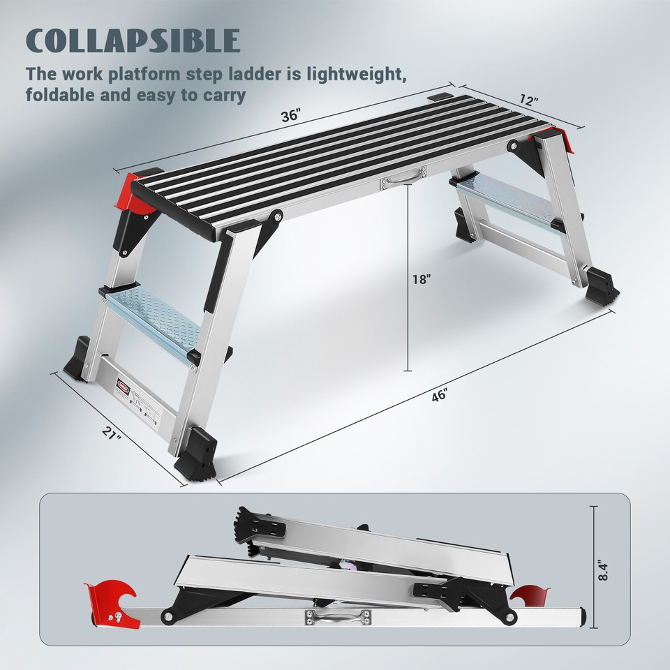 Aluminum Step Stool Folding Bench Work Platform Drywall Ladder 330LBS ...