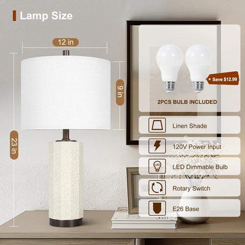 23” Table Lamp Set of 2 for Bedroom Living Room, Rotary Switch Ceramic ...