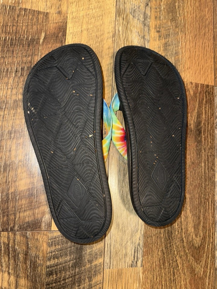 CHACO Chillos Womens 10 Rainbow Tie Dye Flip Flop Thong Sandals Black ...