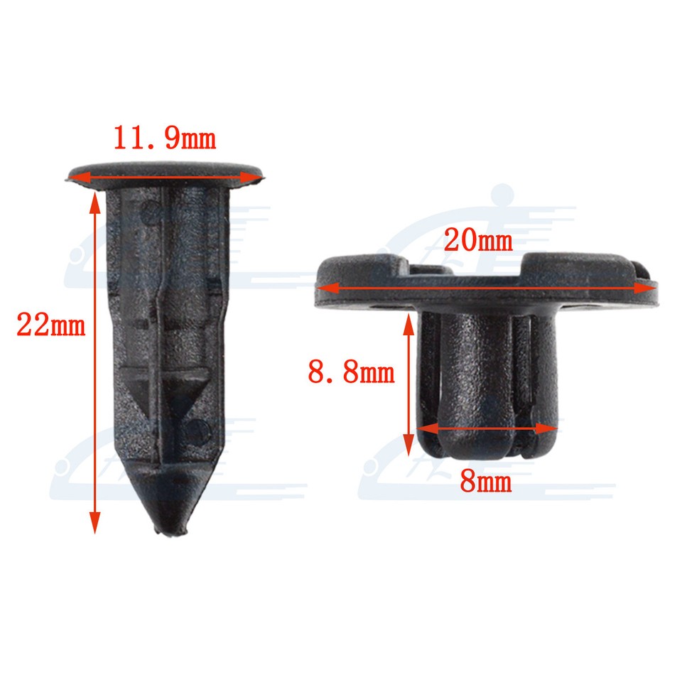 100 pcs 8mm Plastic Rivet Fastener Bumper Fender Push Clips For Nissan ...