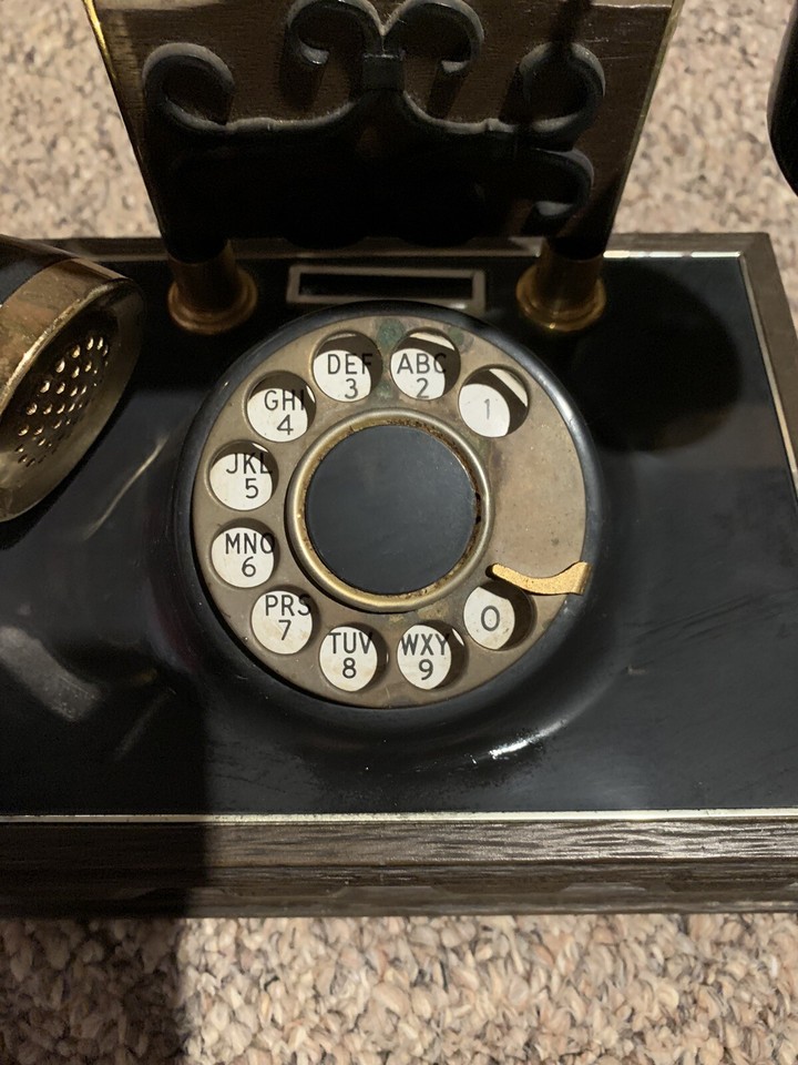 vintage rotary dial telephone antique style deco desktop cradle handset ...