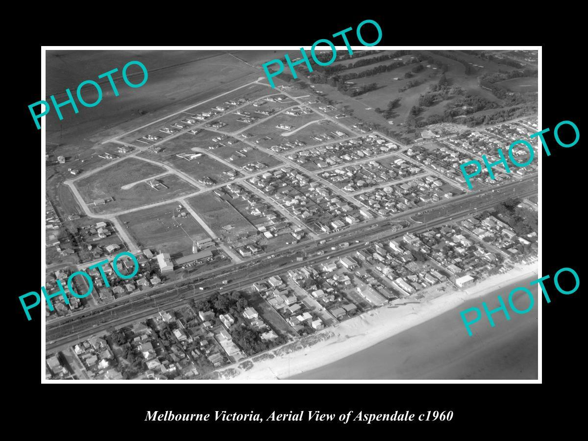 OLD POSTCARD SIZE PHOTO OF MELBOURNE VICTORIA AERIAL OF ASPENDALE BEACH ...