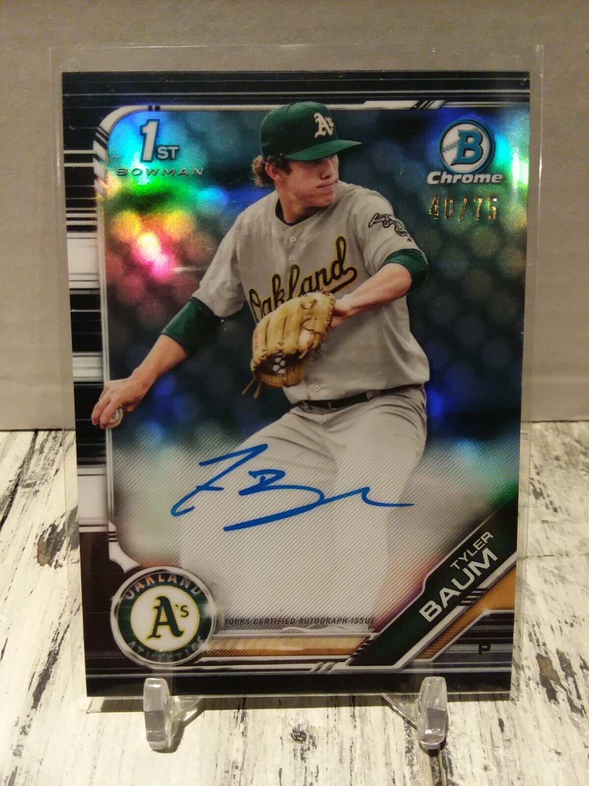 2019 Bowman Chrome 1st Tyler Baum Black Refractor Auto 40/75 A's HOT ...