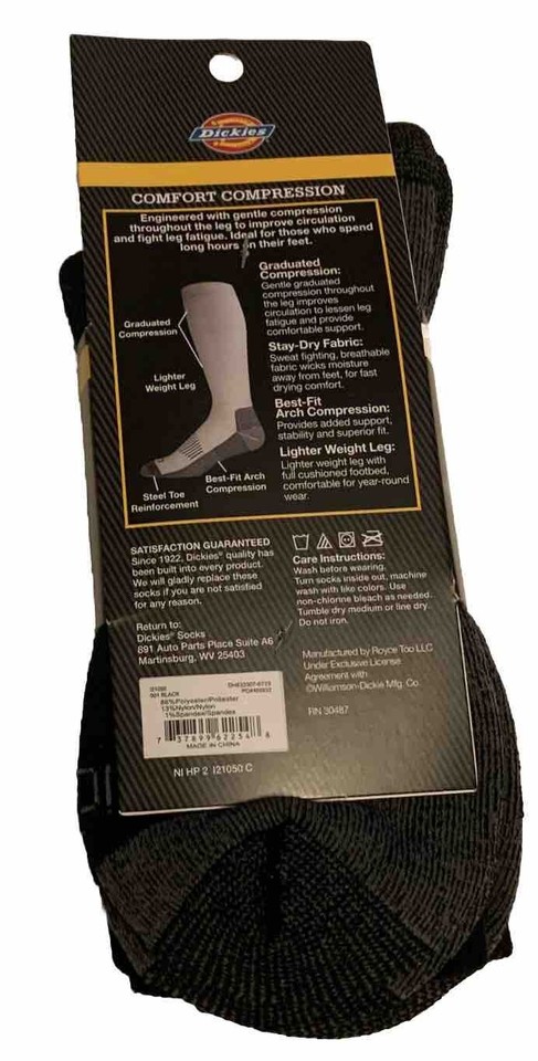 2 Pairs Dickies Men's Light Comfort Compression Over-The-Calf Socks ...