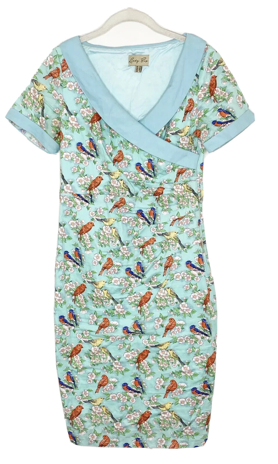Lindy Bop Georgina Blue Blossoms Bird Pin Up Printed Stealth Dress Size ...