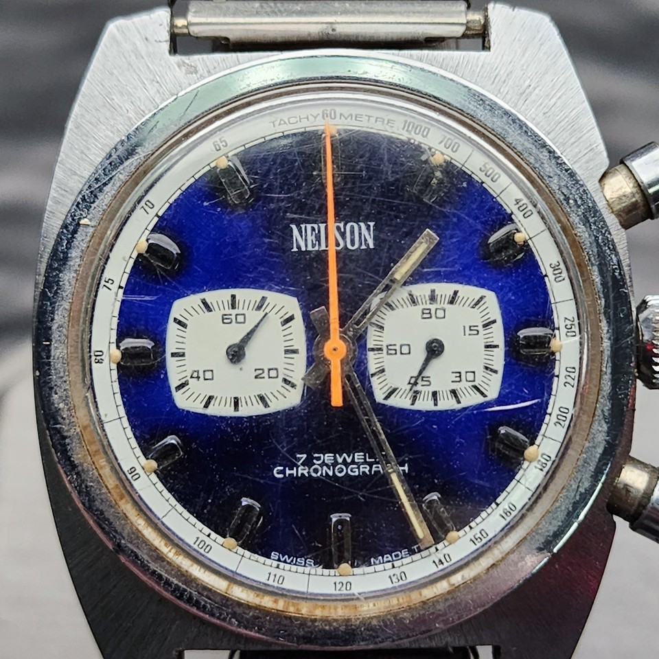 Nelson Chronograph Blue Dial Manual Wind 38mm Watch Bracelet Works ⌚💙 ...