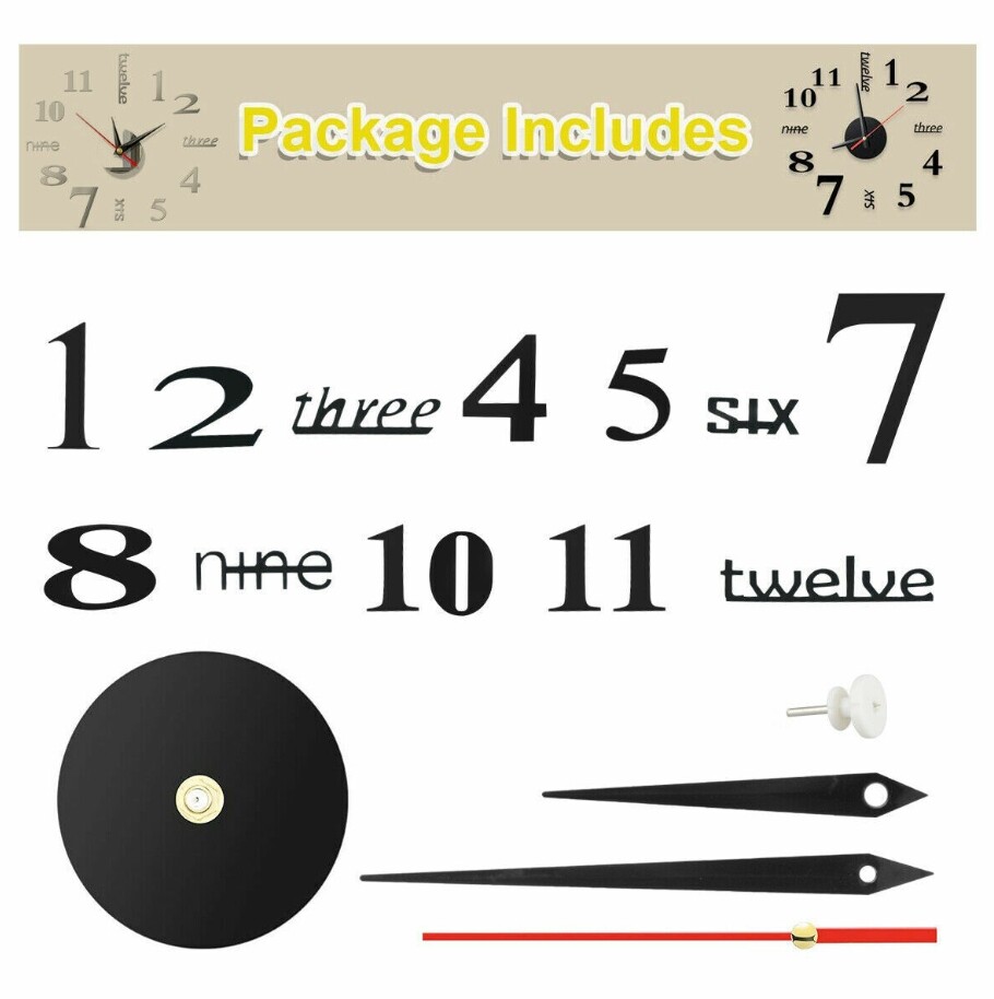 3D Large Mirror Surface Wall Clock Modern DIY Sticker Office Home Shop ...