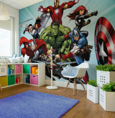 Marvel Avengers kids bedroom wallpaper Thor IronMan Black Widow Captain ...