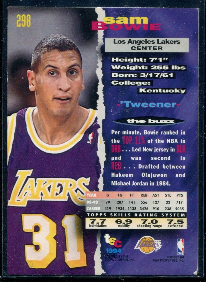 1993-94 Topps Stadium Club Sam Bowe #298 Los Angeles Lakers | eBay