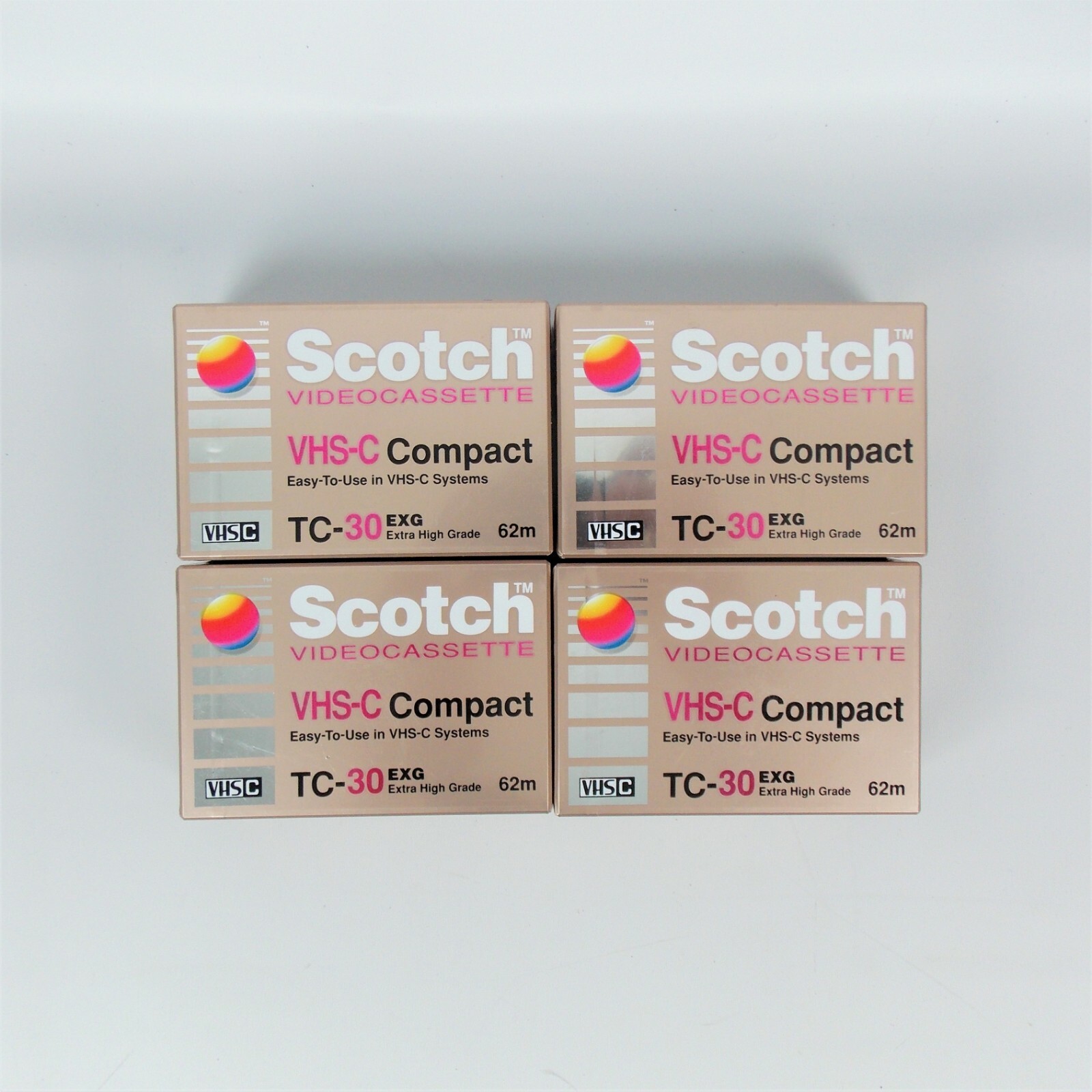 Scotch VHS-C Compact Videocassette TC-30 EXG Blank Tapes 4-Pack Sealed ...