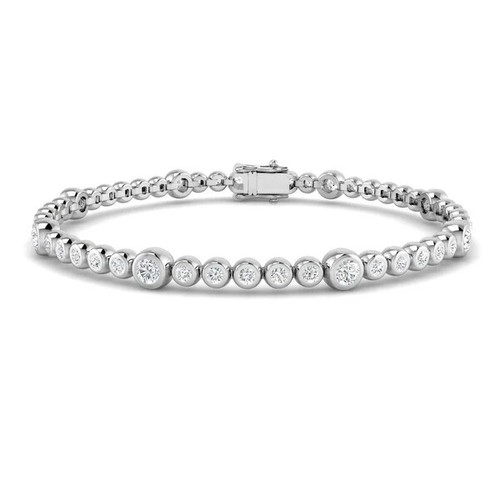 2.25 CT Round cut Lab-created Diamond rub over set Tennis Bracelet in ...