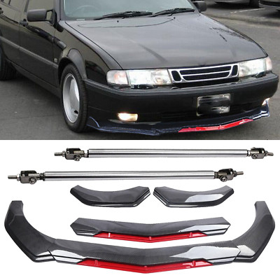 For Saab 2003-2007 Front Bumper Lip Spoiler Splitter Strut Rod Carbon ...