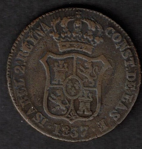 Spain Coin Isabel II - 3 Quarters - Year 1837 - Catalonia - Copper | eBay