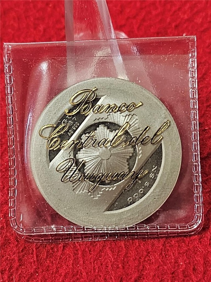 URUGUAY 1967-1987 PROOF .7234oz SILVER 5000 NEW PESOS OGP MTG 25000 # ...