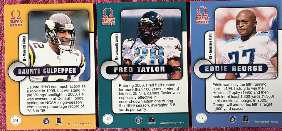 (3) 2000 Omega Fourth & Goal Inserts Eddie George,Daunte Culpepper,Fred ...