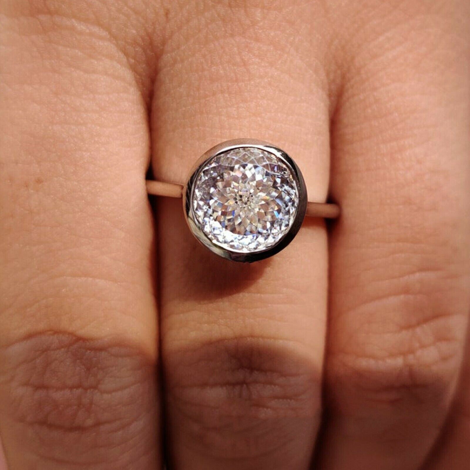 3.27Ct White Portuguese Cut Moissanite Bezel Engagement Ring 925 ...