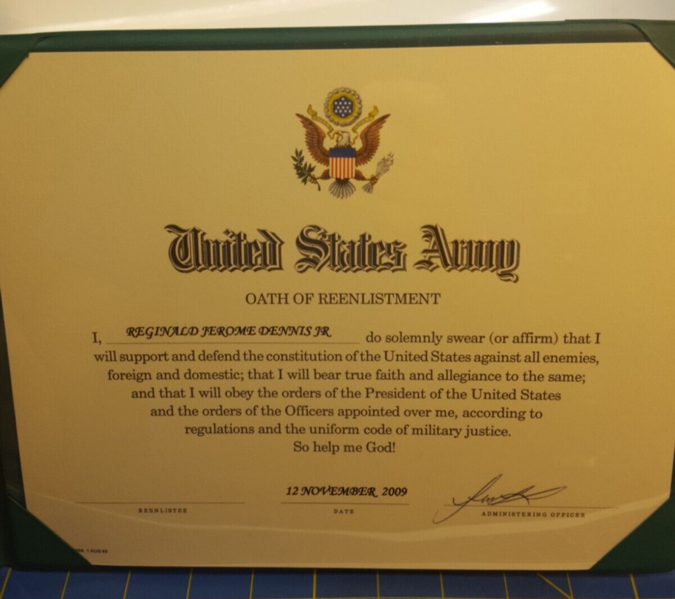 2009 United States Army Oath Of Reenlistment And Certificate Of ...
