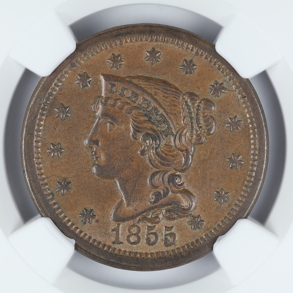 1855 Upright 55 Large Cent 1c NGC AU58 BN | eBay