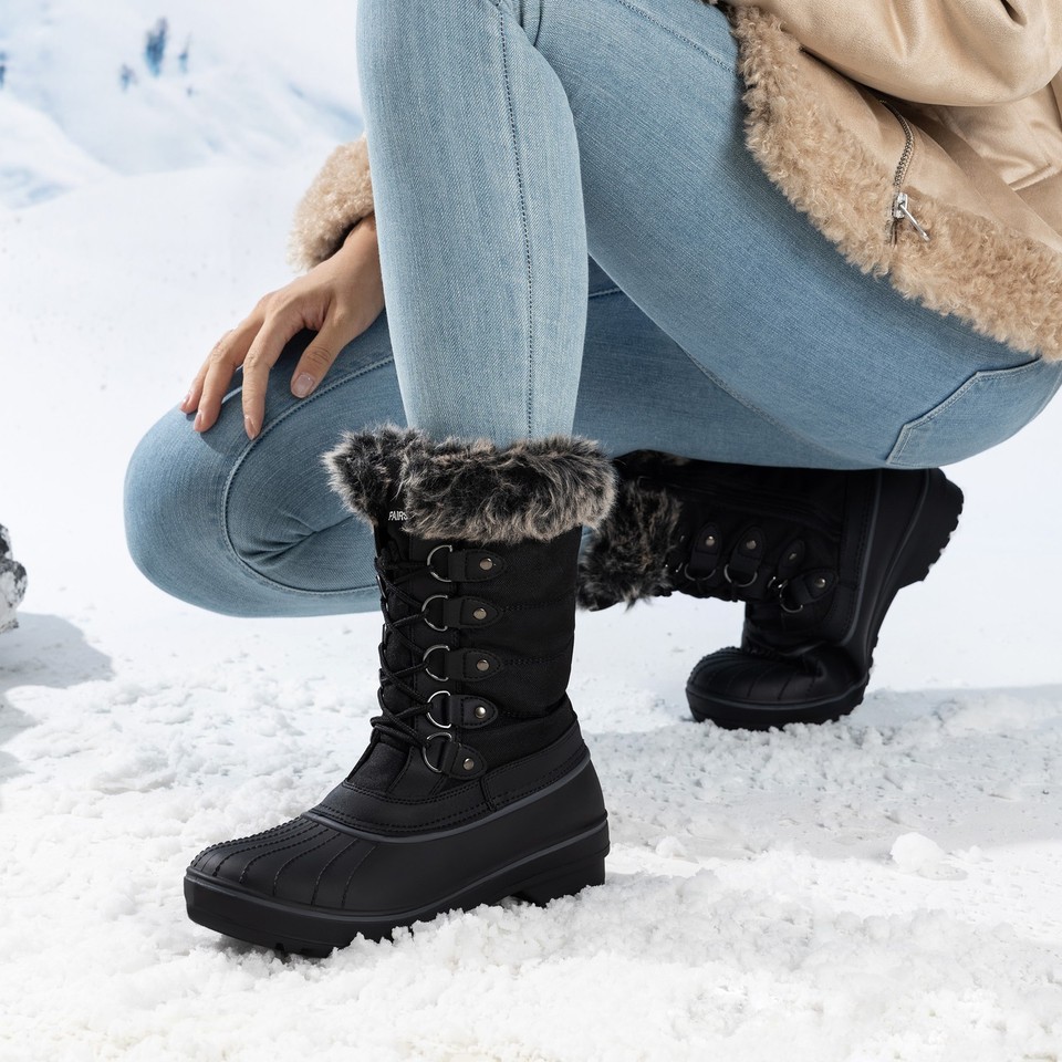 US Women Mid Calf Warm Cozy Faux Fur Lined Snow Boots Winter Outdoor ...