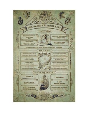 HARRY POTTER HOGWARTS SCHOOL LIST ROLLED POSTER PRINT WALL HANGING SLOT ...