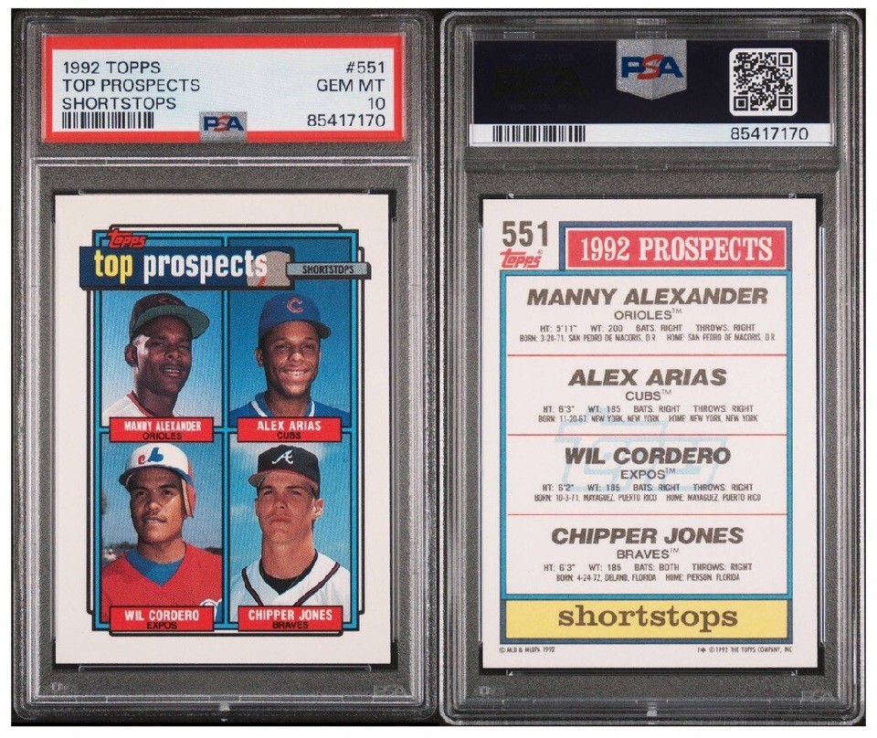 1992 Topps #551 Top Prospects Shortstops Chipper Jones HOF Rookie RC ...