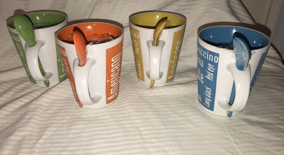 4 Mr. Coffee Ceramic Mugs Cups Cappuccino Americano Frappuccino Latte w ...