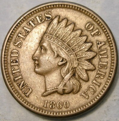 1860 INDIAN HEAD CENT/PENNY COPPER NICKEL BEAUTIFUL POINTED BUST w/REV ...