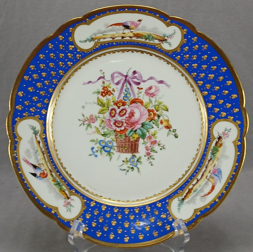 Antique Sevres Style Hand Painted Floral Basket Birds Raised Gold ...