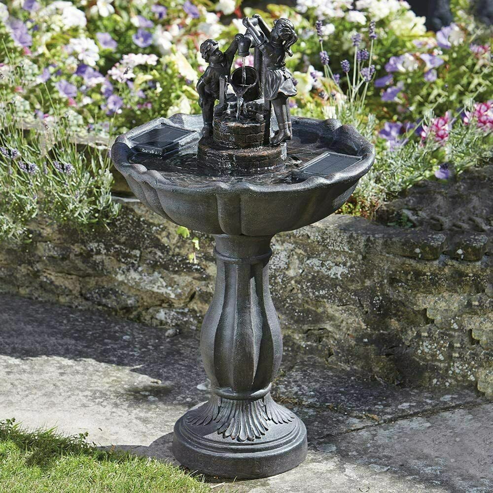 Solar Water Feature Garden Fountain Decorative Centrepiece Statue Decor ...