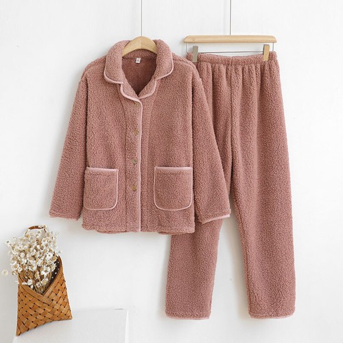 Lady Outfit Fleece Nightwear Set Thick Top Pants Indoor Sleepwear ...