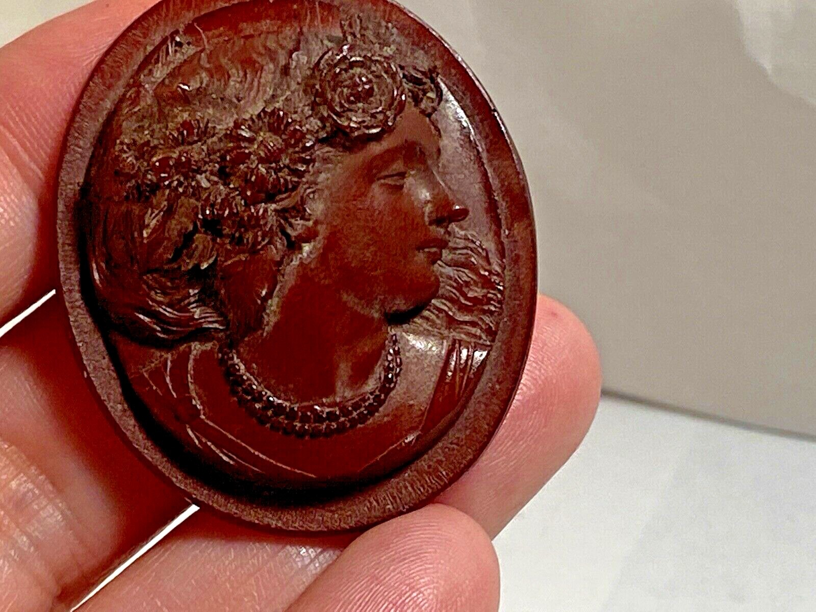 Exquisitely Carved Reddish Brown Bakelite 3D Cameo Pin | eBay