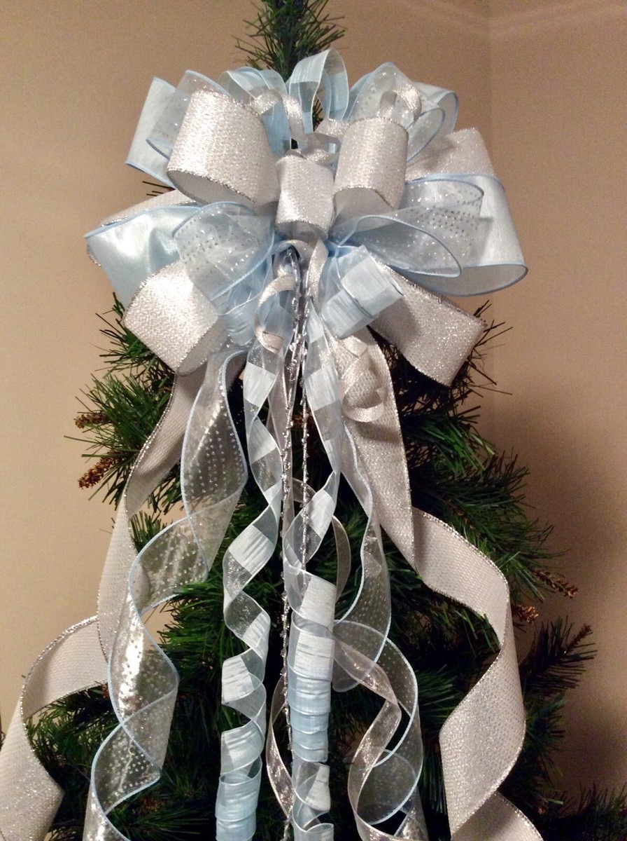 Christmas Tree Blue Bow Topper
