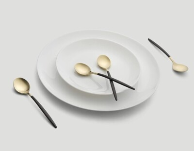 CAMBRIDGE SILVERSMITHS Gaze Two Tone Black-Gold Satin Demi Spoon Set, 8 ...