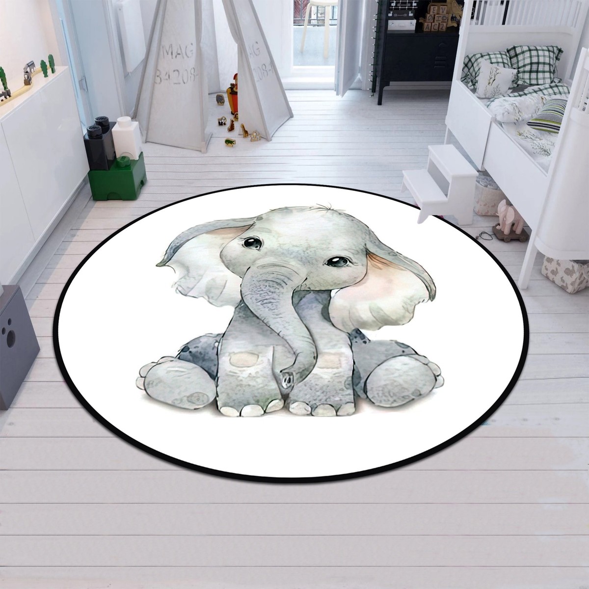 Gray Elephant Nursery Rug
