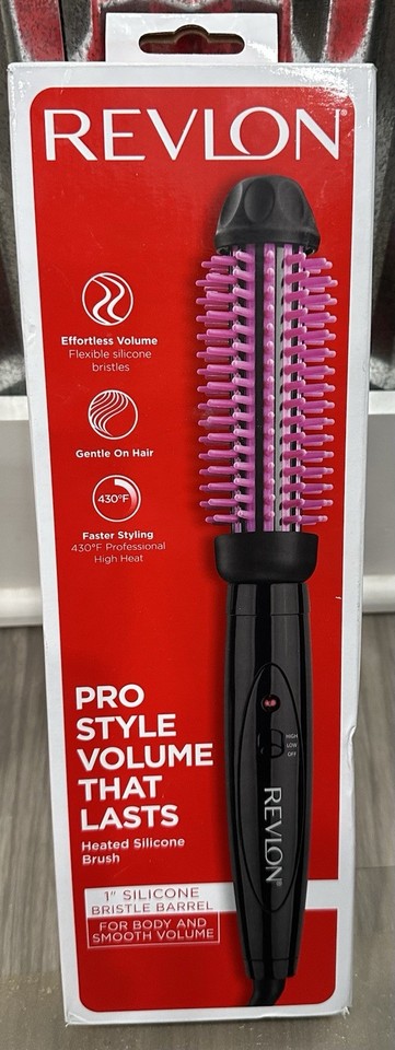 Revlon Silicone Bristle Heated Hair Styling Brush 1 inch barrel Black ...