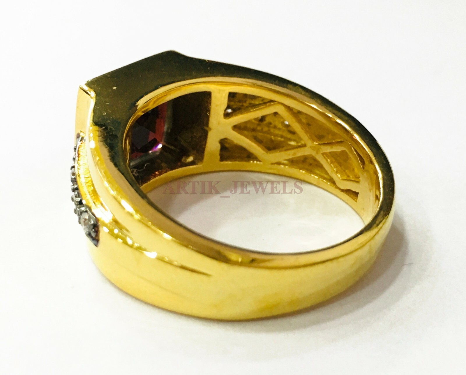 Natural Garnet Gemstone with Gold Plated 925 Sterling Silver Ring for ...