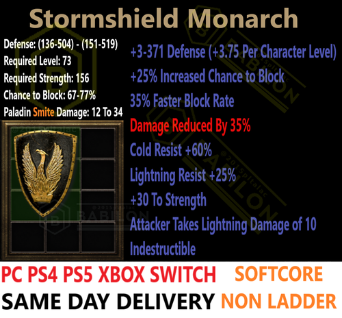 PC PS4 PS5 XBOX SWITCH StormShield Monarch DIABLO 2 RESURRECTED D2R ...