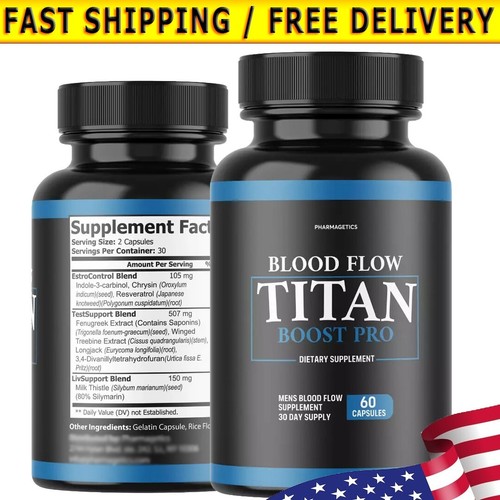 Blood Flow Titan Boost Pro Mens Blood Flow Supplement - 60 Capsules ( 1 ...