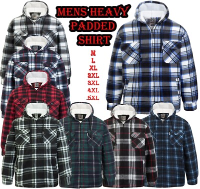 Mens Lumberjack Check Jacket Padded Fleece Shirt Hooded Fur Lined ...