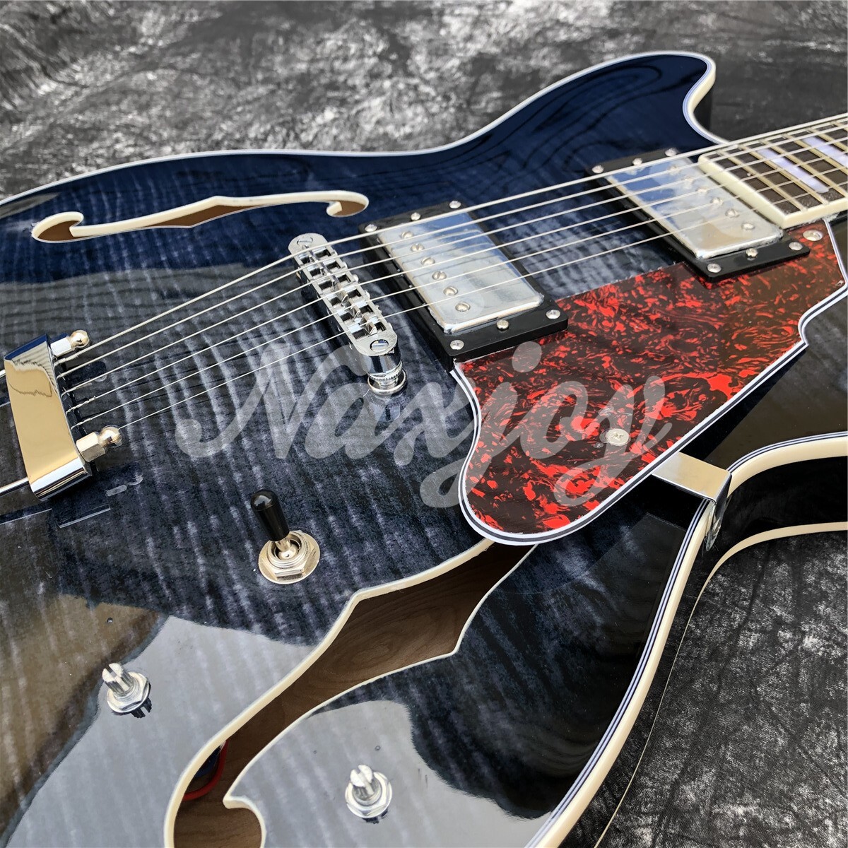 Grote Black Flame Maple Jazz Electric Guitar Semi Hollow F holes ...